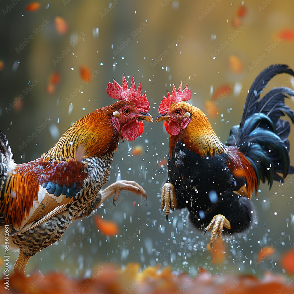 roosters are fighting, blurred background, ai generated images Stock ...