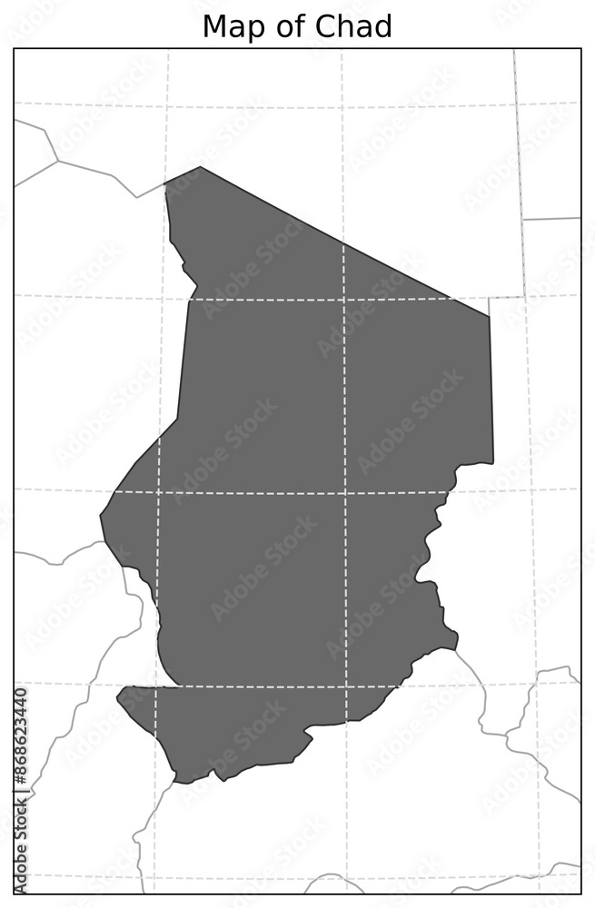 Map of Chad and its neighbouring territory shown alongwith grid lines ...