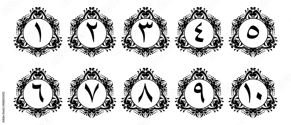 Arabic numerals with premium border decoration. illustration vector ...