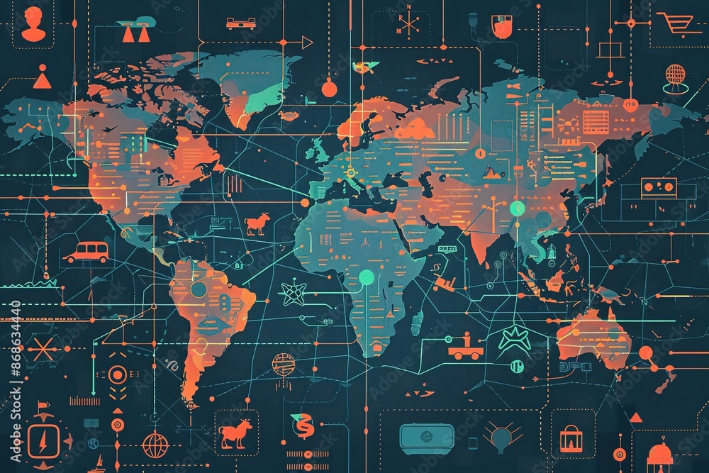 seamless pattern flat illustration style, world map Cybersecurity ...