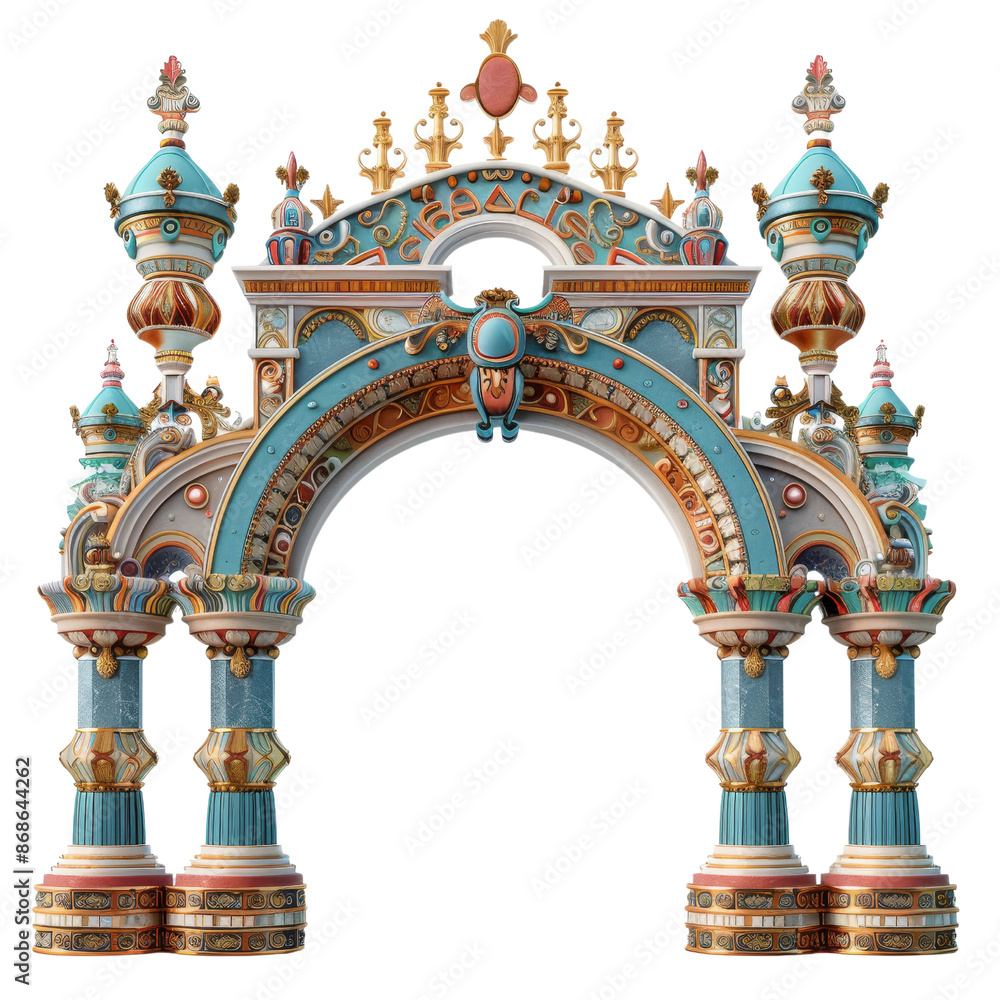 Ornate Amusement Park Entrance Gate, isolated on white background ...