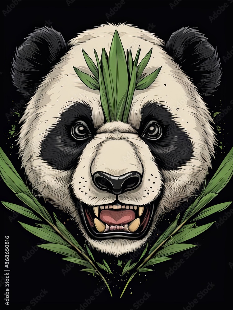 Detailed Illustration Design of an Angry and Fierce Panda Head and a ...