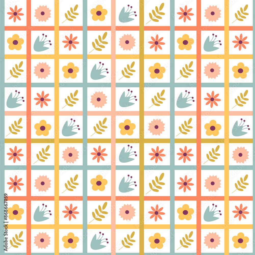 Seamless pattern of a square cage of bright colors in a cartoon style ...