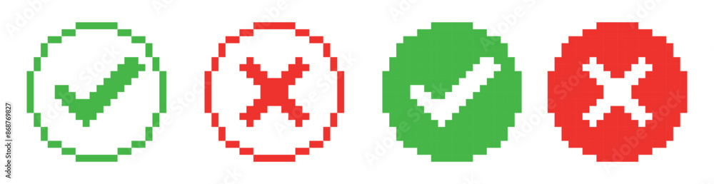 Image vectorielle Stock check mark icon button set in flat pixel art ...