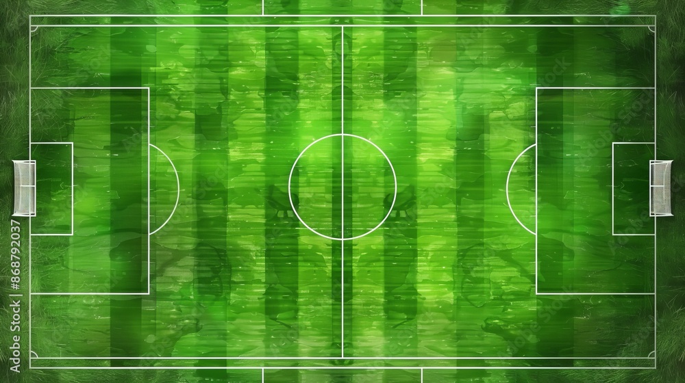 Realistic top view of a soccer field background with grass texture ...