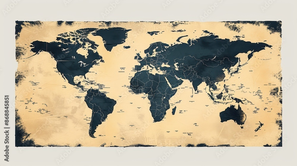 A comprehensive world map featuring clear country labels and dark ocean ...