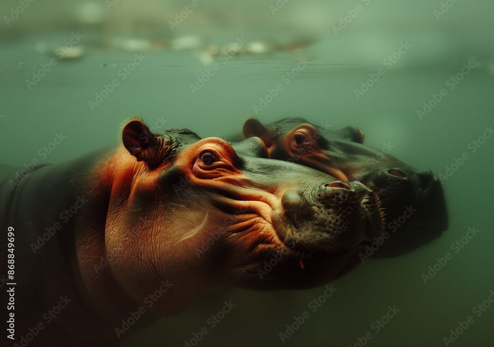 Hippo habitat in the water in Africa, hippopotamus in artsy cinematic ...
