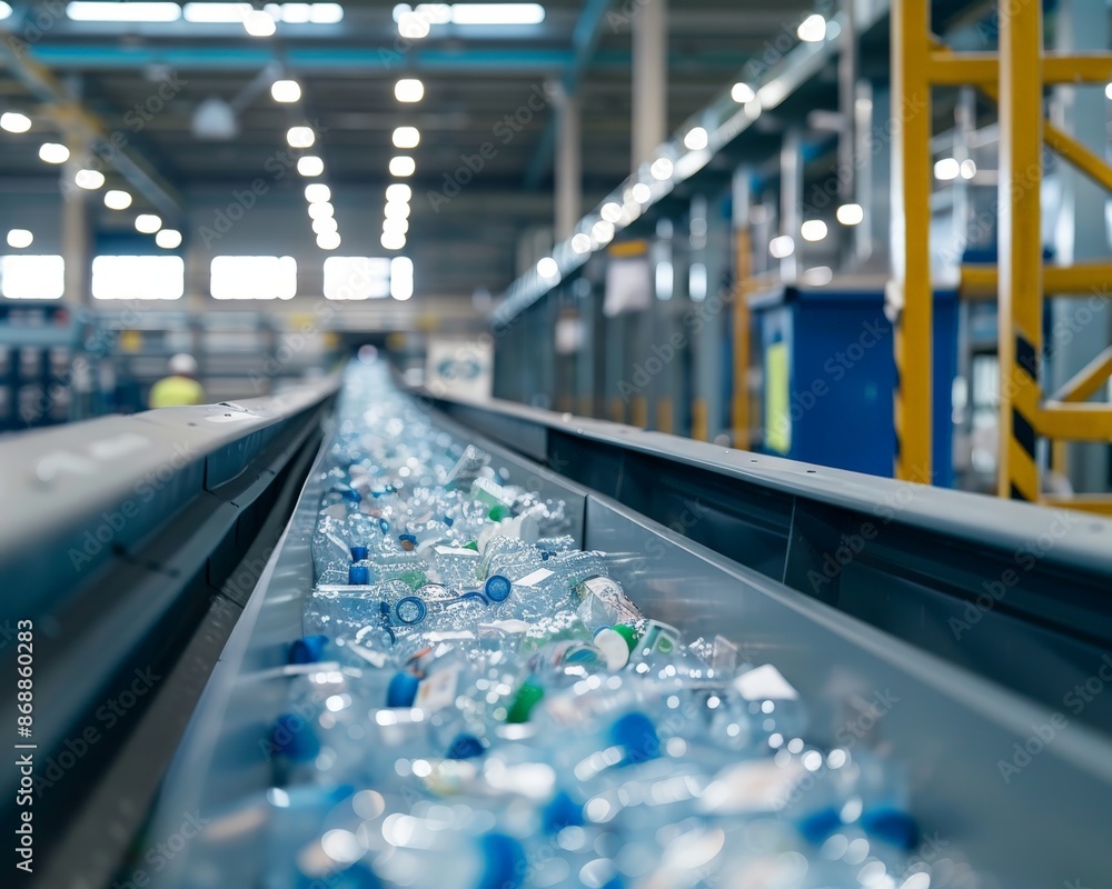 A clean, well-organized recycling facility with clearly labeled bins ...