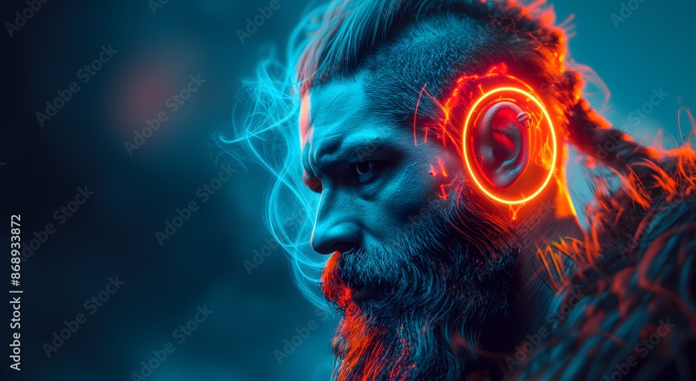 Illustration Stock warrior, man, future warrior, close up, face close ...