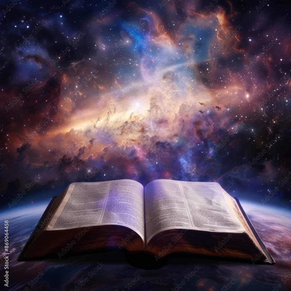 Ilustración de Stock Concept Art of God's Word with an Open Bible Above ...