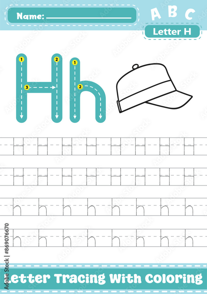 Stock-Vektorgrafik „Letter H Uppercase Lowercase Tracing Worksheet with ...