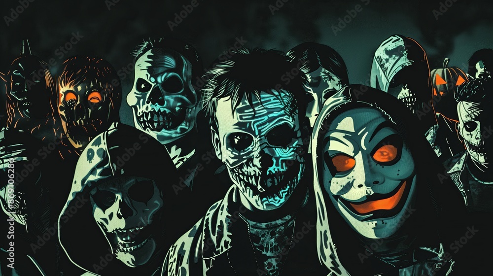 Halloween horror face. Evil costume for holiday. Black portrait paint ...
