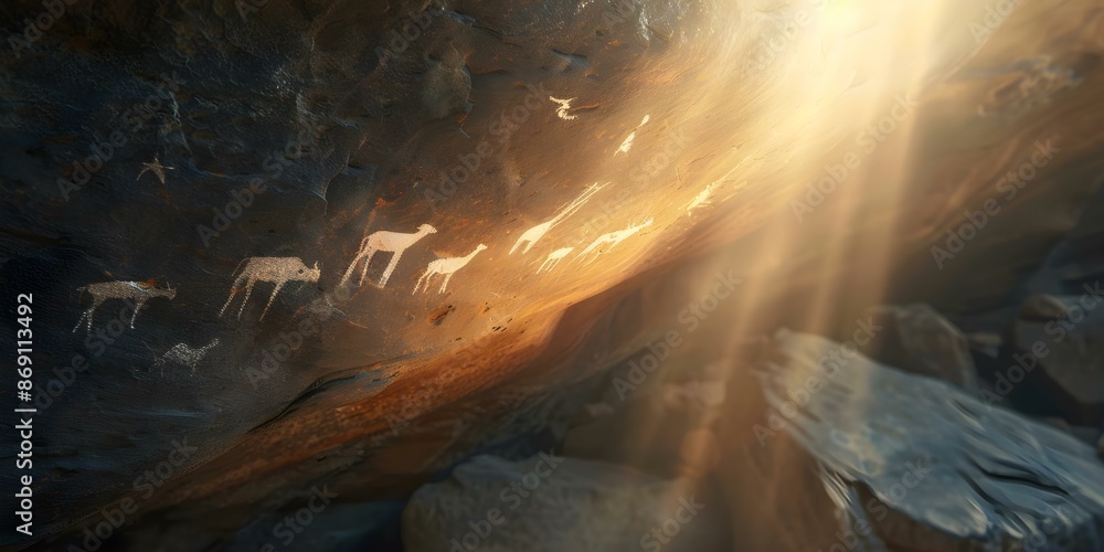 Ilustrace Vivid modern twist on prehistoric cave paintings depicting ...