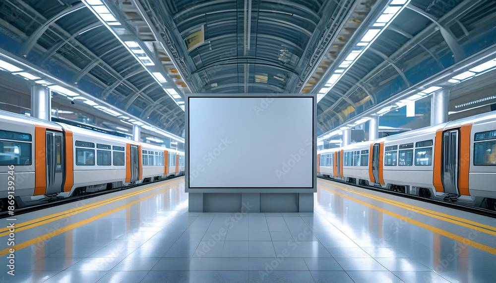 subway train station empty sign board Blank advertising display on a ...