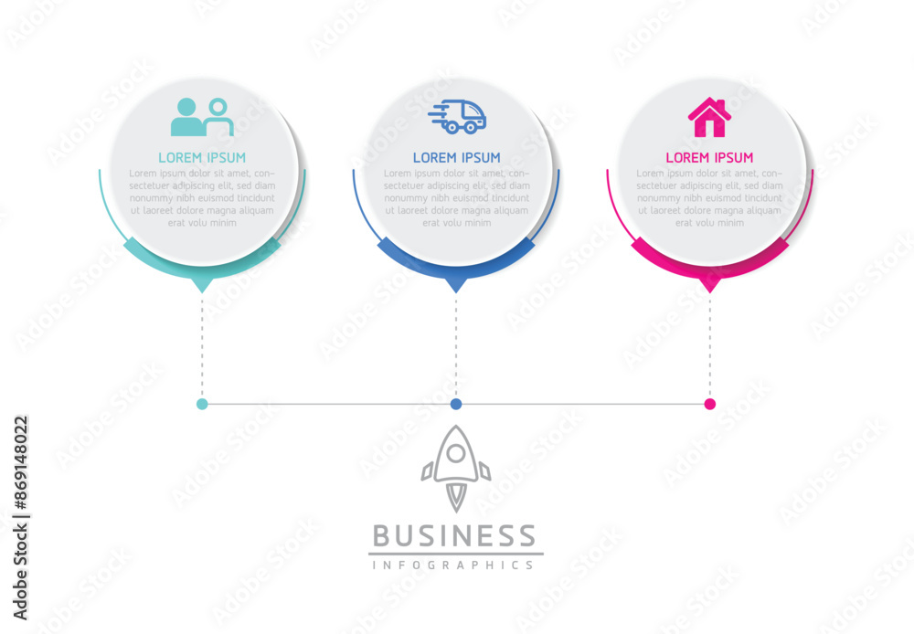 Vector infographic business presentation template with circular interconnection with 3 options ...