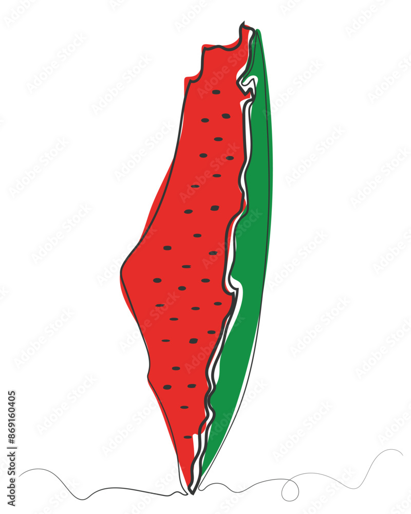 hand drawn line art vector of Palestine map carved in watermelon. Long ...