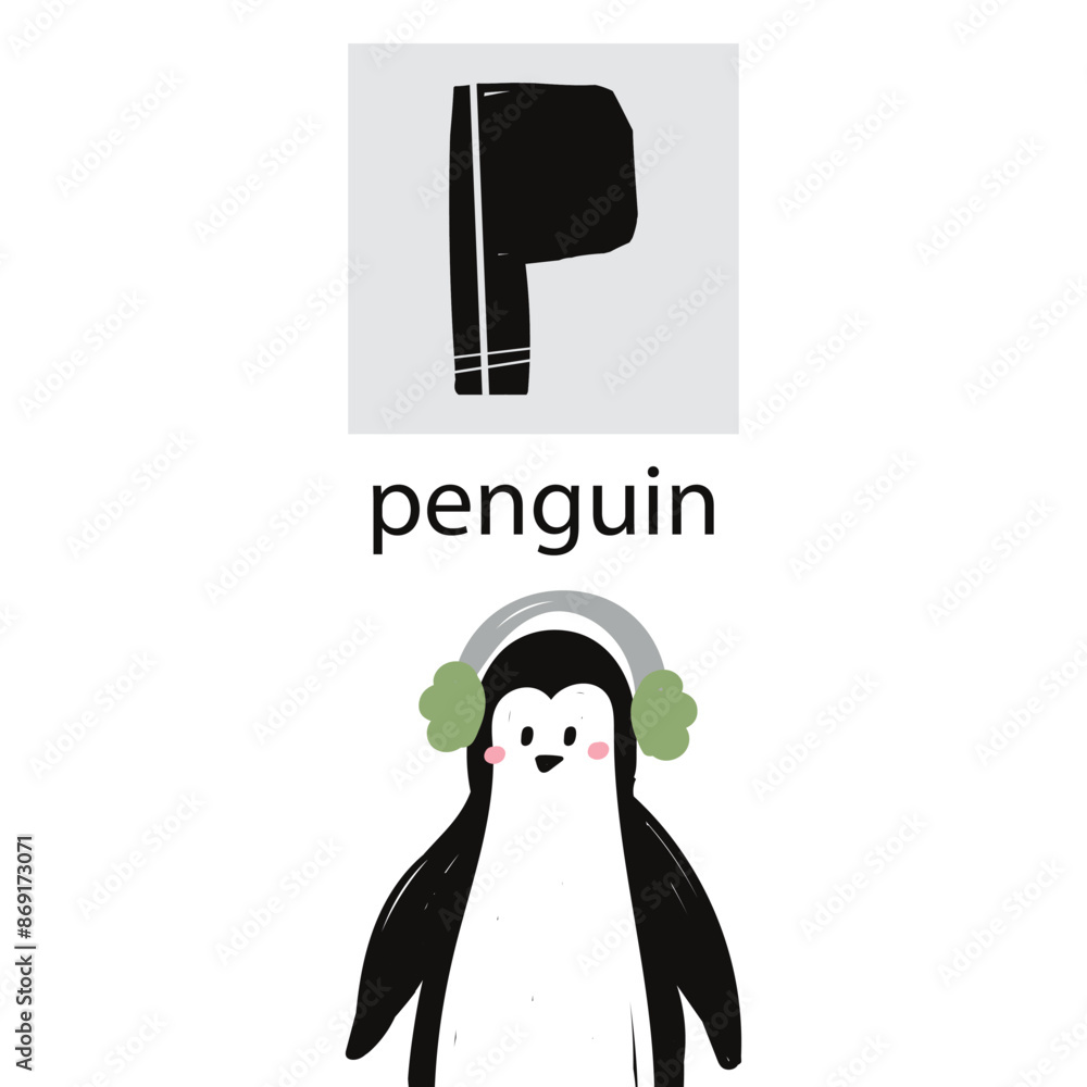 Animal alphabet letters. Cute baby animal letter P with penguin ...
