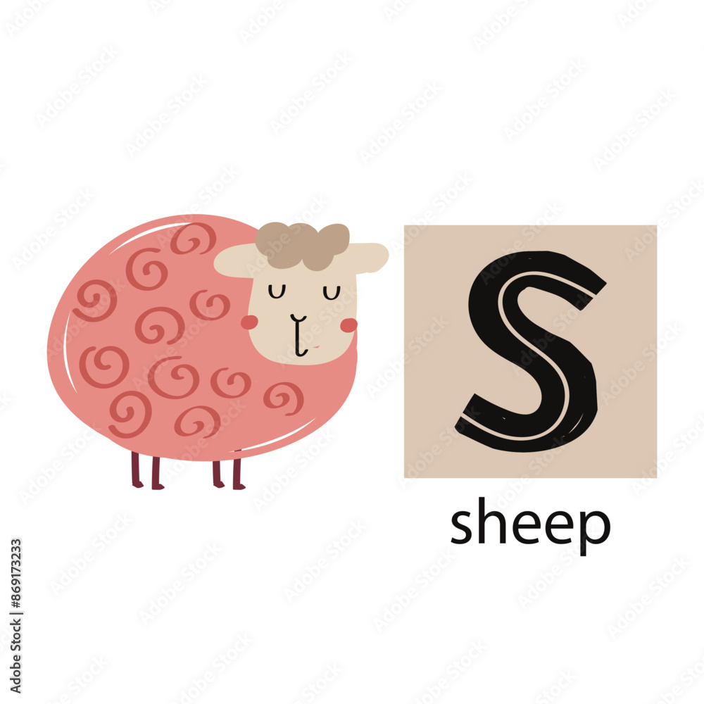 Animal alphabet letters. Cute baby animal letter S with sheep. English ...