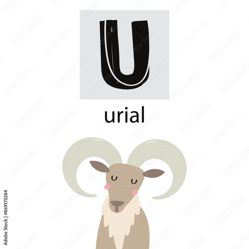 Animal alphabet letters. Cute baby animal letter U with urial. English ...