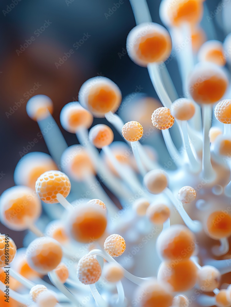 Microscopic spores, holographic visualization, unseen fungi, scientific ...