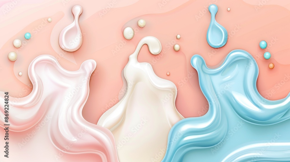 Icing drops pouring down dessert cake from blue and white liquid ...