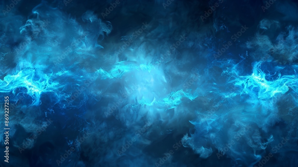 Lightning glow border wide panoramic element, fluffy magic spell mist ...