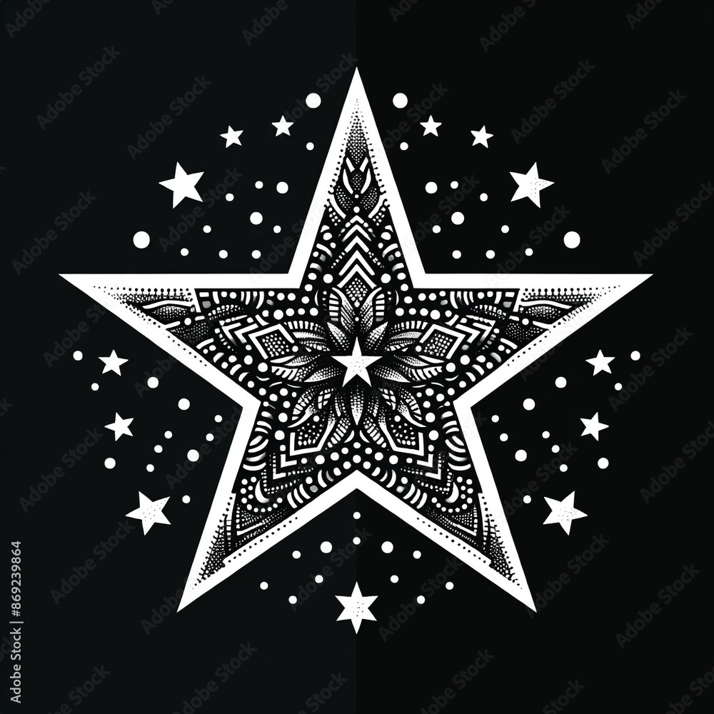 Intricate Star in Pointillism and Tribal Art - Black and White Design ...