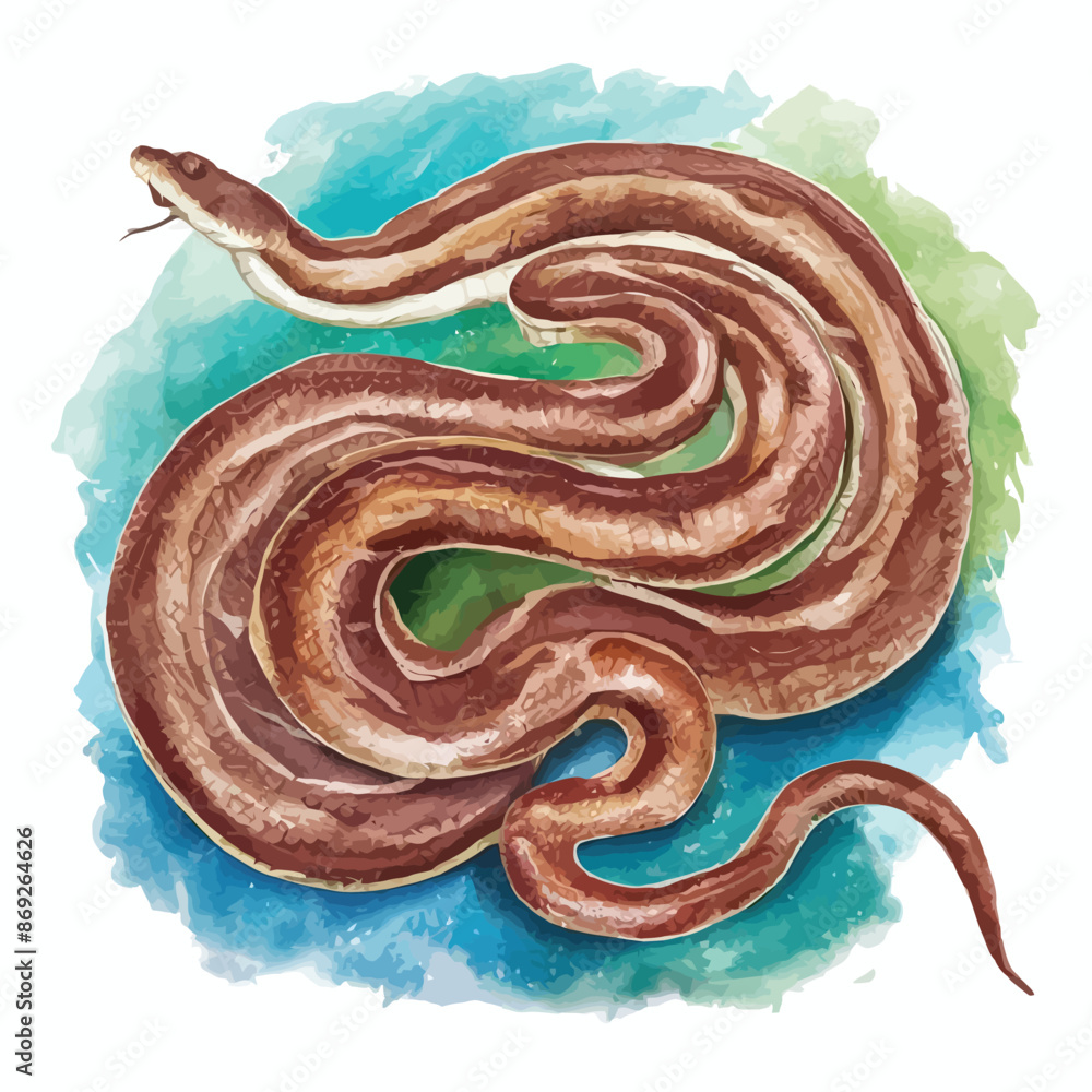 Watercolor drawing clipart of a Snake Anaconda, isolated on a white ...