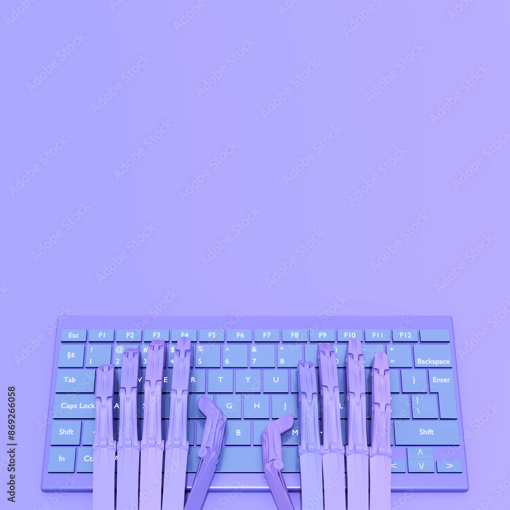 Cartoon style Hands of ai robot typing on keypad. Robotic cyborg hand ...