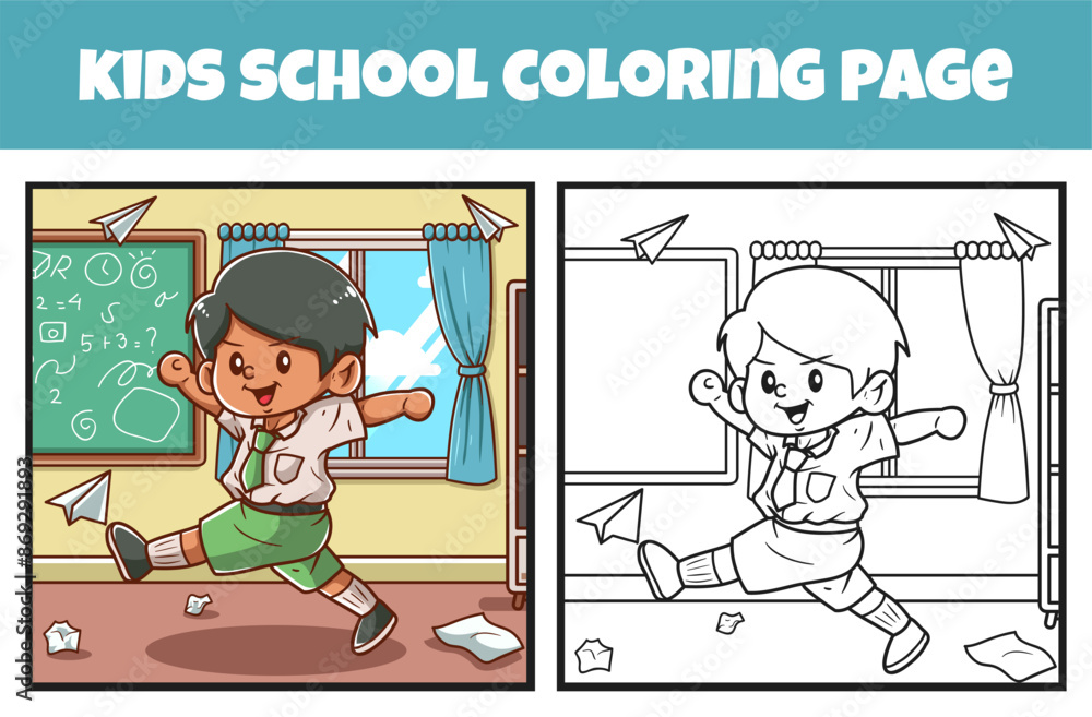 Kids school coloring page vector illustration Stock Vector | Adobe Stock