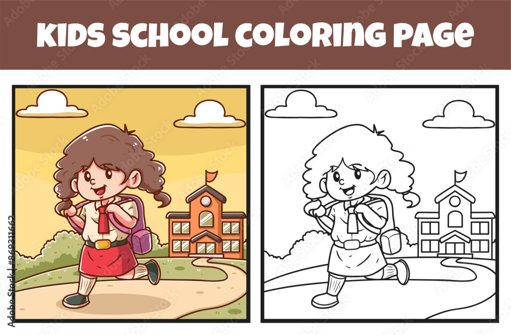 Kids school coloring page vector illustration Stock Vector | Adobe Stock