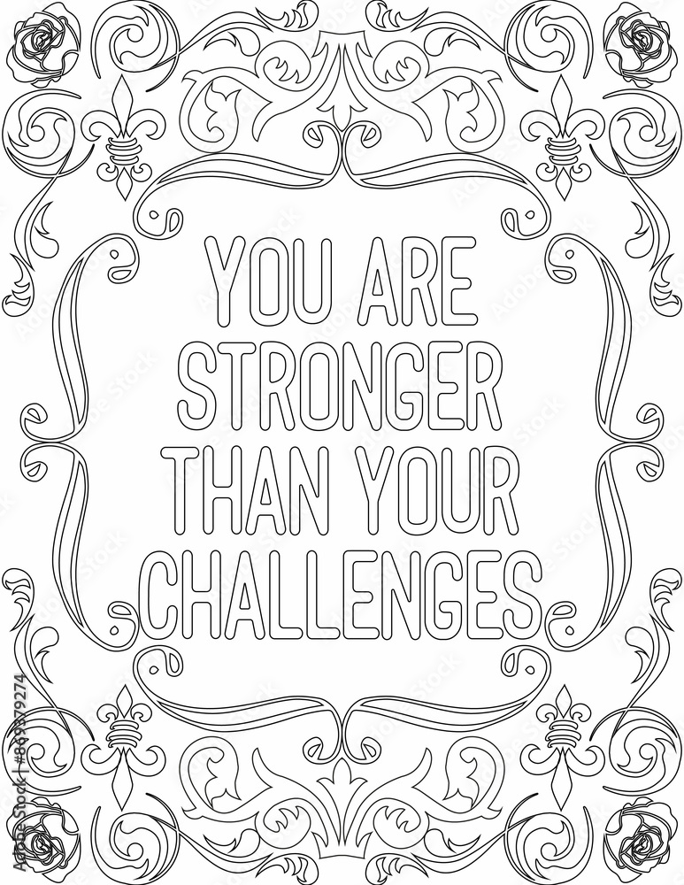 Printable floral coloring page for kids and adults with motivational ...