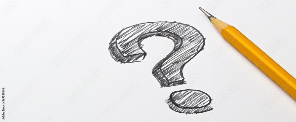 Pencil sketch of a question mark on white background. Asking questions ...