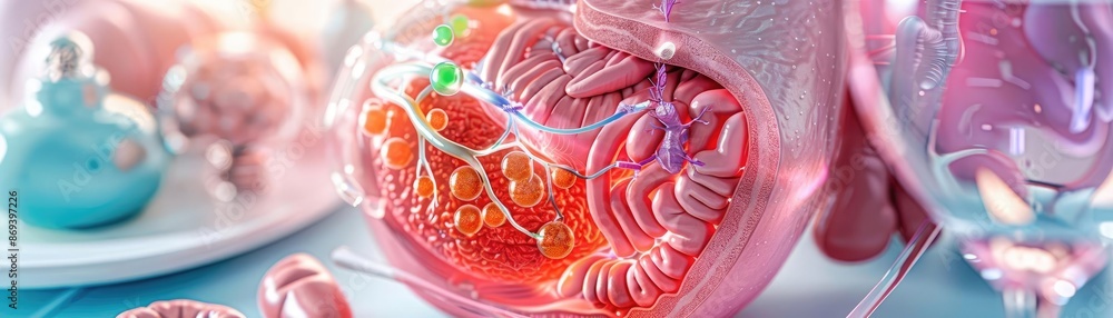Cross-section of the pancreas showing enzyme production zones and ...
