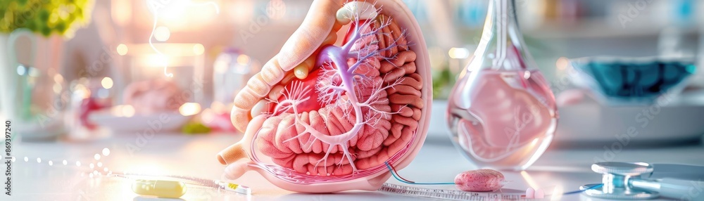 Cross-section of the pancreas showing enzyme production zones and ...
