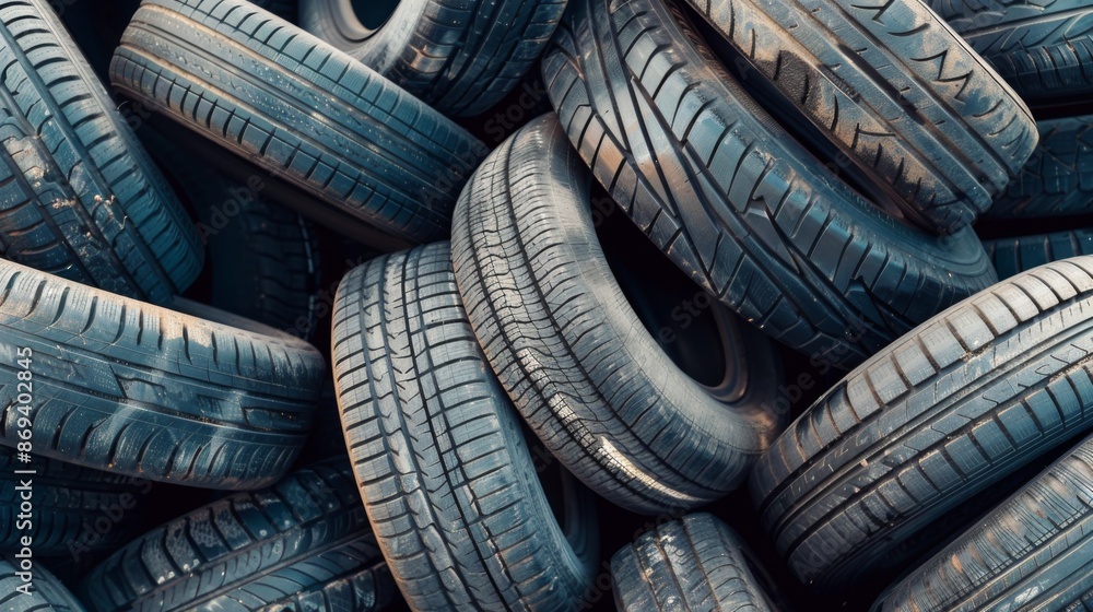 Landfill with old tires and tyres for recycling, Reuse of waste rubber ...