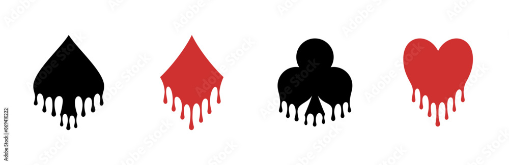 Vector playing cards Halloween solid signs with dripping paint. Suit ...