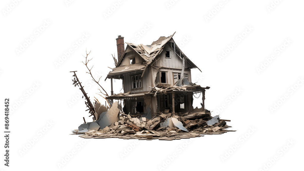 Destroyed house cutout. Realistic destroyed house on transparent ...