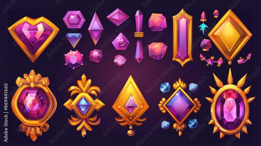 Icon for rpg game border. Button frame design for fantasy rpg game. Set ...