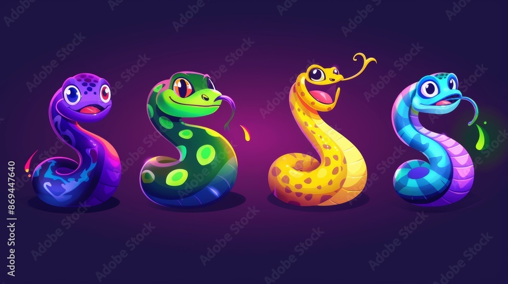 Animal mascot design with cute and funny cartoon snake character ...