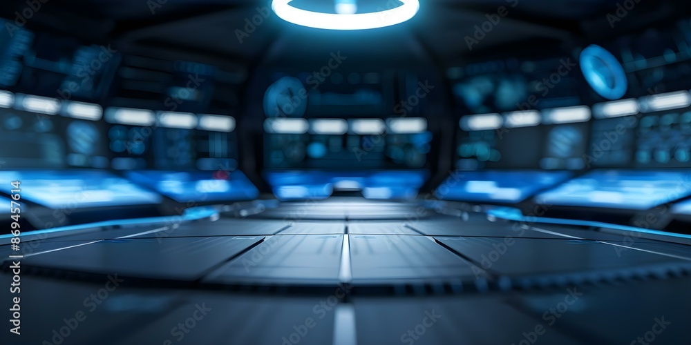 ภาพประกอบ Stock Futuristic command center with hightech screens. Concept Futuristic Technology ...