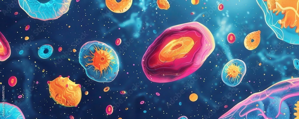 Cell structure, labeled organelles, educational poster, flat design ...