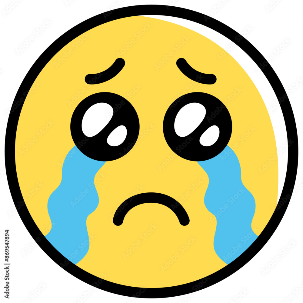 Yellow face emoji crying and enduring, vector illustration isolated on ...