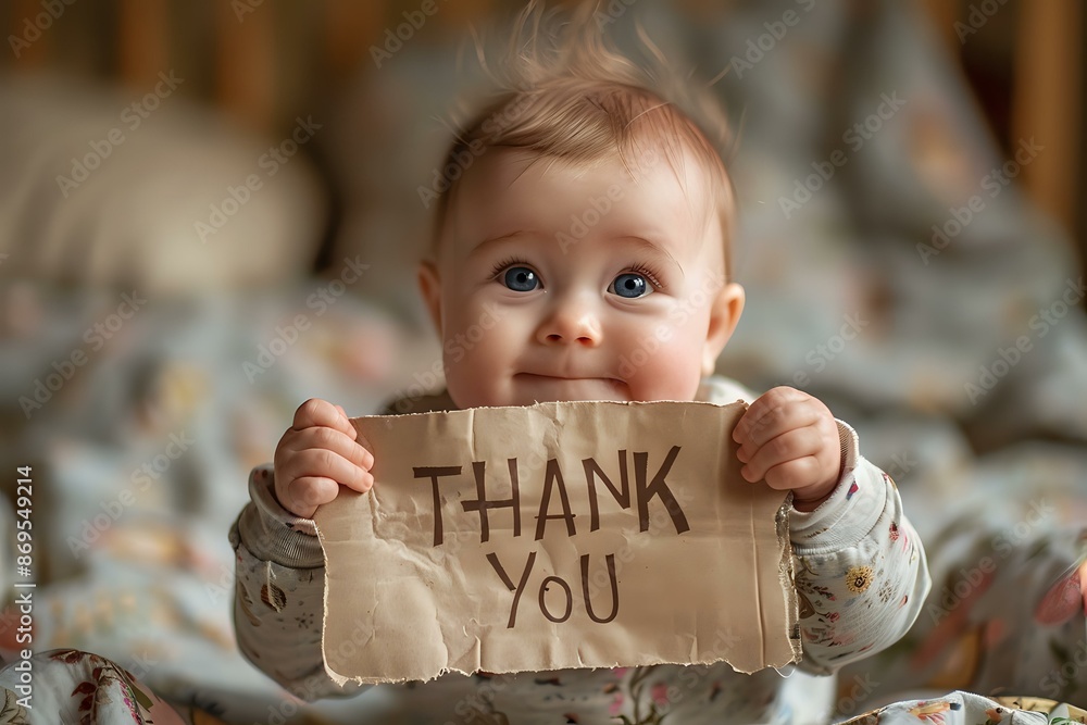 Adorable baby holding a handwritten "Thank You" sign, perfect for ...