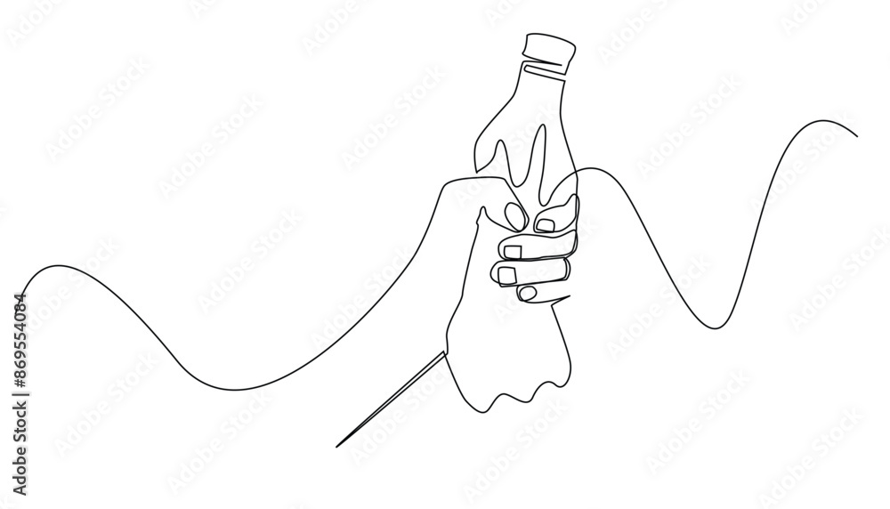 continuous line drawing of hand squeezing plastic bottle.single line ...