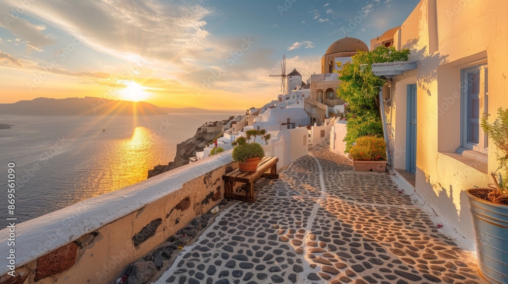 Santorini's Enchanting Vistas: Iconic White Buildings and Azure Seas of ...