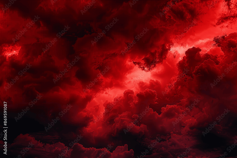 Ominous Red Sky with Dark Clouds Dramatic Horror Background Fiery ...