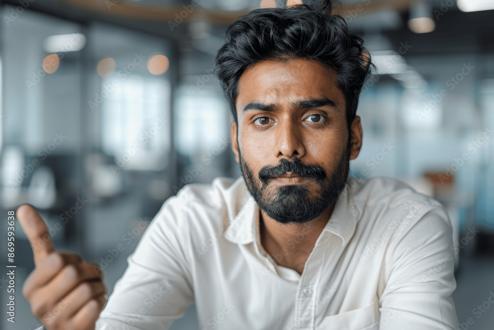 Angry Young Indian Man with Beard Talking to Camera in Office, Confused ...