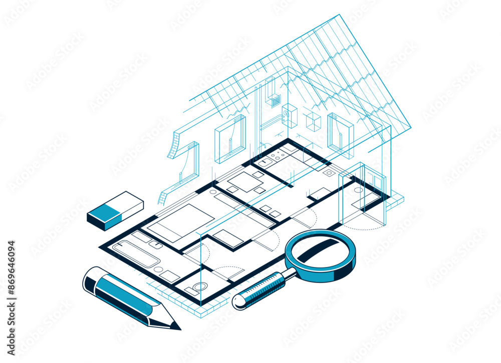House floorplan drawing with pencil, residential home building ...