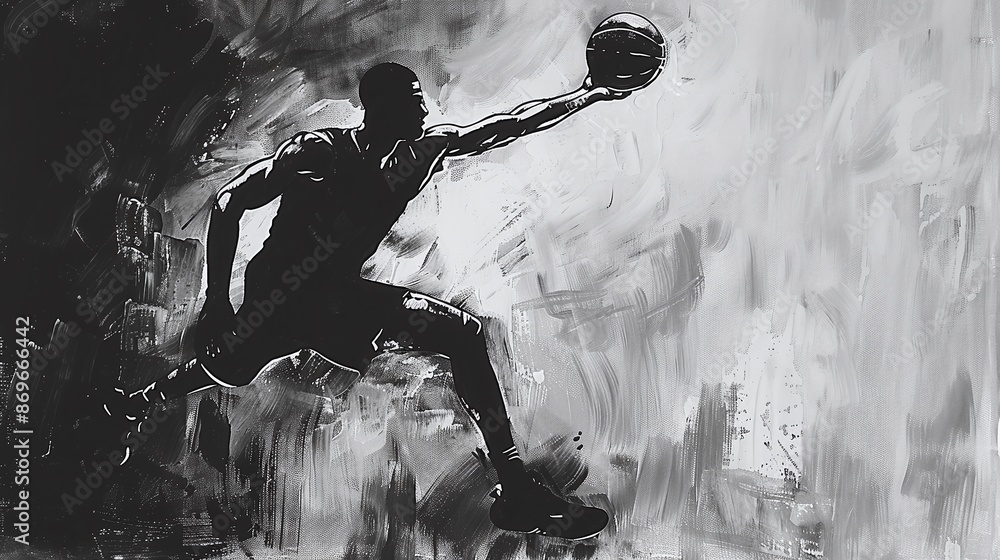 basketball player black and white abstract art Stock Illustration ...